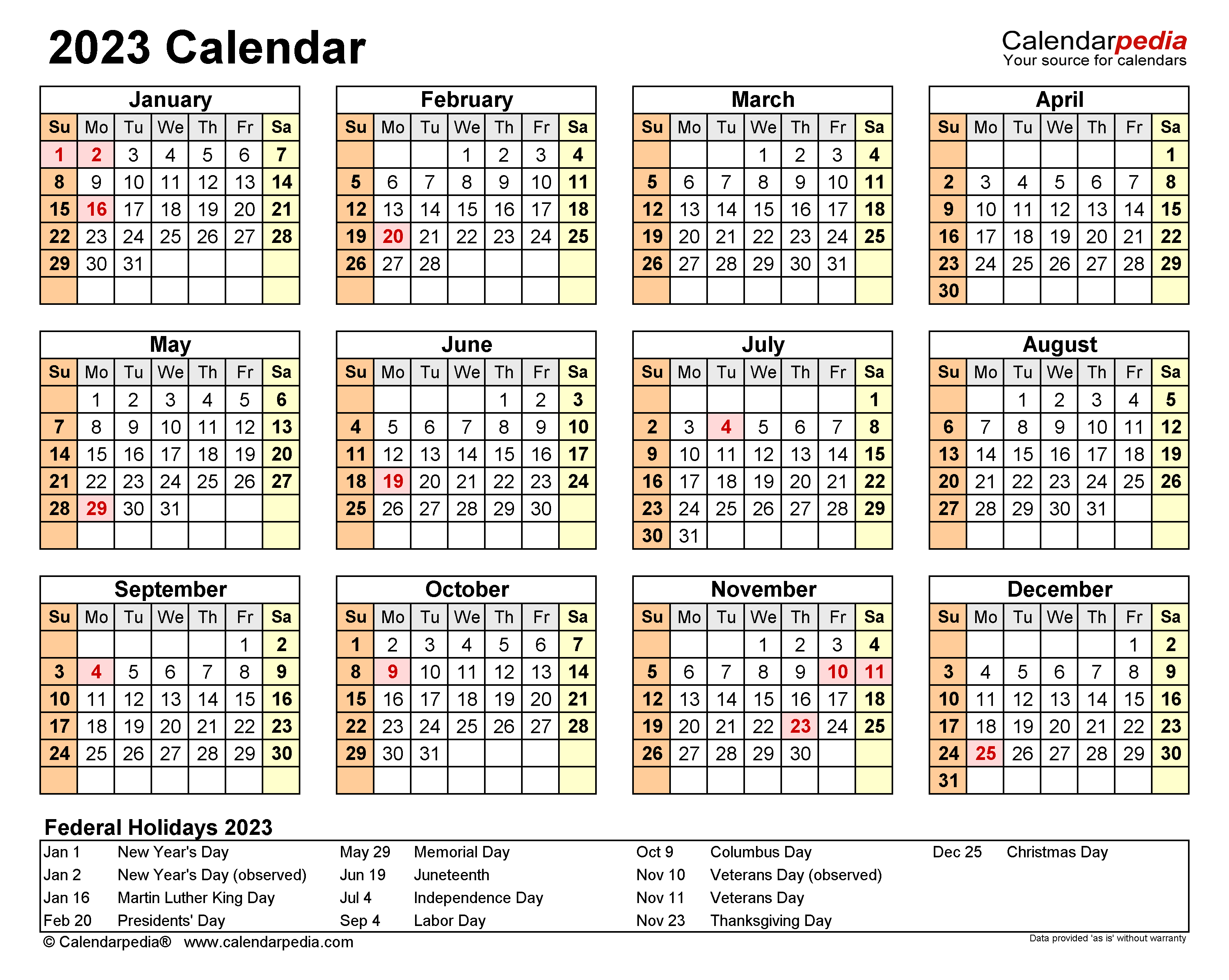 Calendarpedia 2023 FREE Printable Online