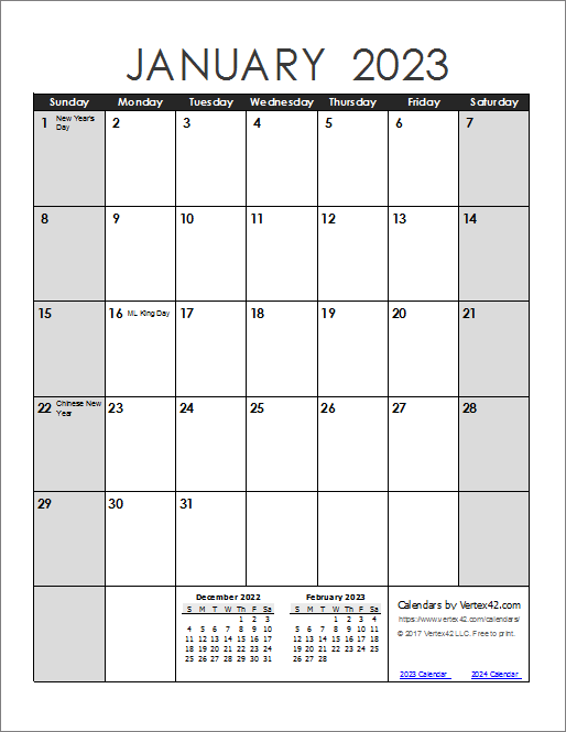 2023 Free Printable Monthly Calendar FREE Printable Online
