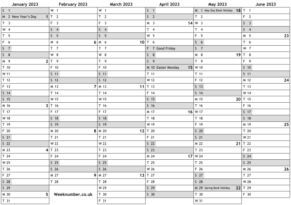 2023 Calendar With Week Numbers And Holidays For Wales Official FREE